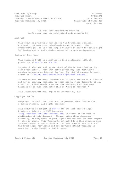 Pdf Tcp Over Constrained Node Networks