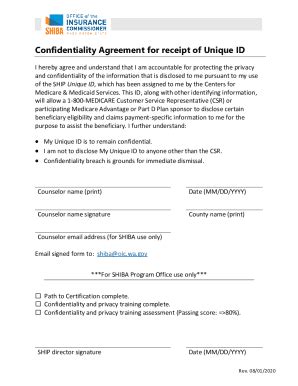 Fillable Online Confidentiality Agreement For Receipt Of Unique ID
