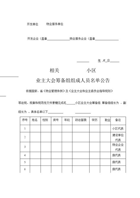 业主委员会表格模板【全套表格】（42页） 住宅小区物业docx工程项目管理资料土木在线