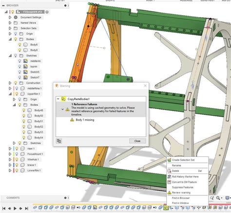 Can Not Reselect Reference Geometry To Fix Warning Autodesk Community