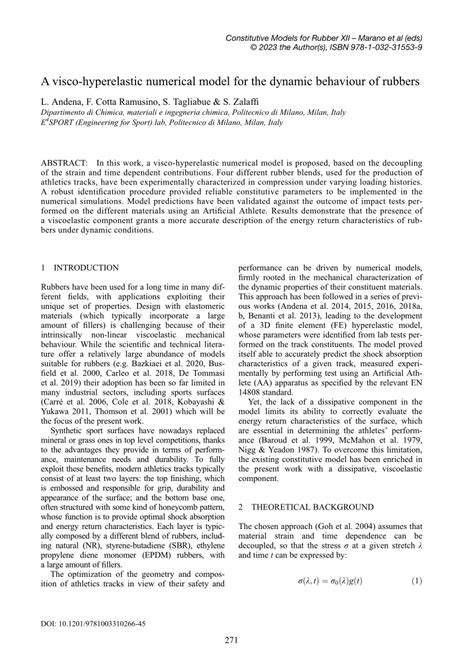 Pdf A Visco Hyperelastic Numerical Model For The Dynamic Behaviour Of Rubbers