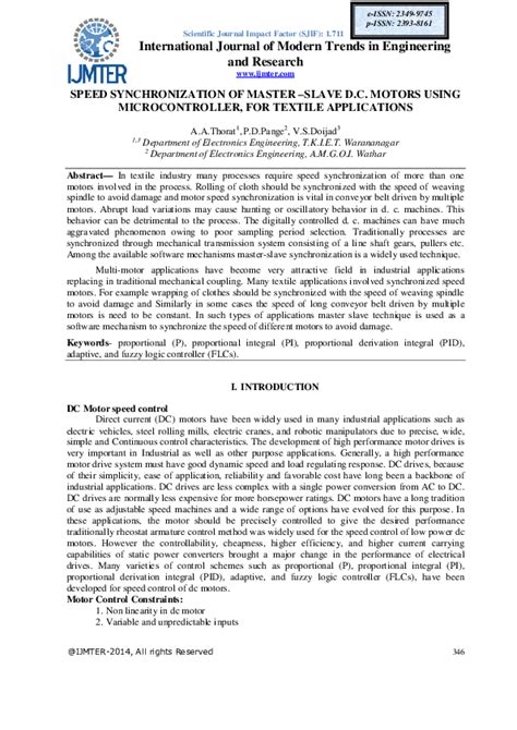 Pdf Speed Synchronization Of Master Slave Dc Motors Using Microcontroller For Textile