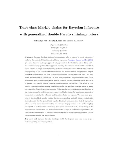 Pdf Trace Class Markov Chains For Bayesian Inference With Generalized Double Pareto Shrinkage