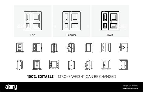Entrance Line Icons Open Door Building Entry And Emergency Exit