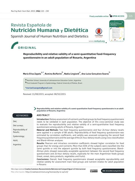 Pdf Reproducibility And Relative Validity Of A Semi Quantitative Food Frequency Questionnaire