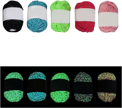Fndemsla Glow In The Dark Yarn 5 Rolls Yarns For Crocheting Metallic