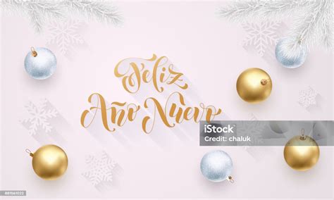 펠리 즈 Ano 누에보 스페인어 새 해 황금 장식 인사말 카드 흰색 배경에 대 한 손으로 그려진된 금 서 예 글꼴 벡터 크리스마스 크리스마스 휴가 골드 스타 반짝 색종이