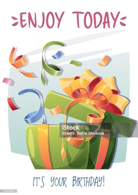 생일 인사말 카드 템플릿입니다 배너 색종이 조각이 있는 열린 선물 상자가 있는 전단지 휴일 기념일 파티를 위한 초대장 디자인을 소원으로 만드십시오 공휴일에 대한 스톡 벡터