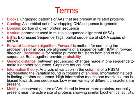 Bioinformatics Sequence Alignment HMM PSSM CLUSTALW