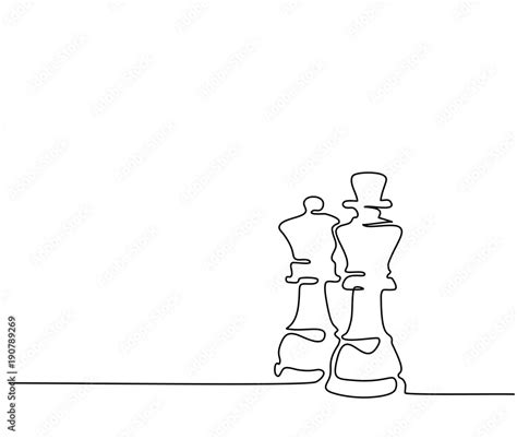 Continuous Line Drawing Chess Pieces Queen And King Vector