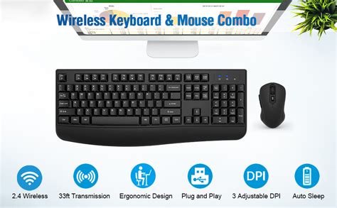 Wireless Keyboard And Mouse Combo Full Sized 2 4ghz Comfortable Palm Rest And