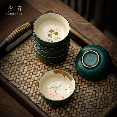 纯手工手绘釉下品茗杯陶瓷功夫茶杯日式窑变茶具主人杯单个小茶盏虎窝淘