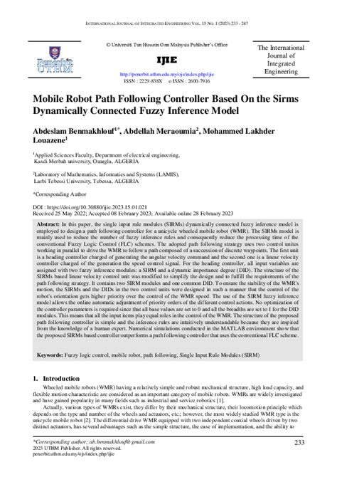Pdf Mobile Robot Path Following Controller Based On The Sirms