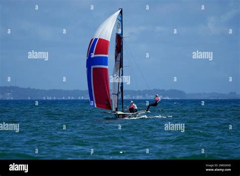 Norways Helene Naess And Marie Roenningen Compete During The Womens 49er Medal Race At The