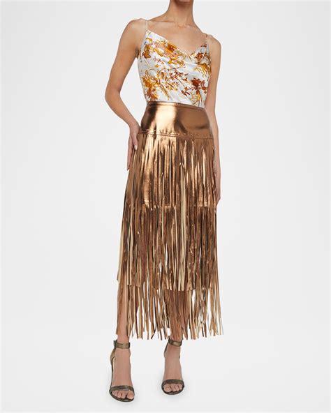 Lagence Karolina Metallic Faux Leather Fringe Skirt Neiman Marcus