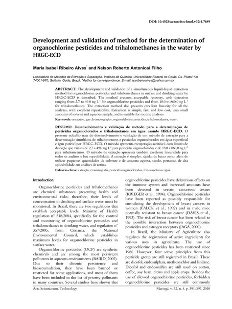 Pdf Development And Validation Of Method For The Determination Of Organochlorine Pesticides