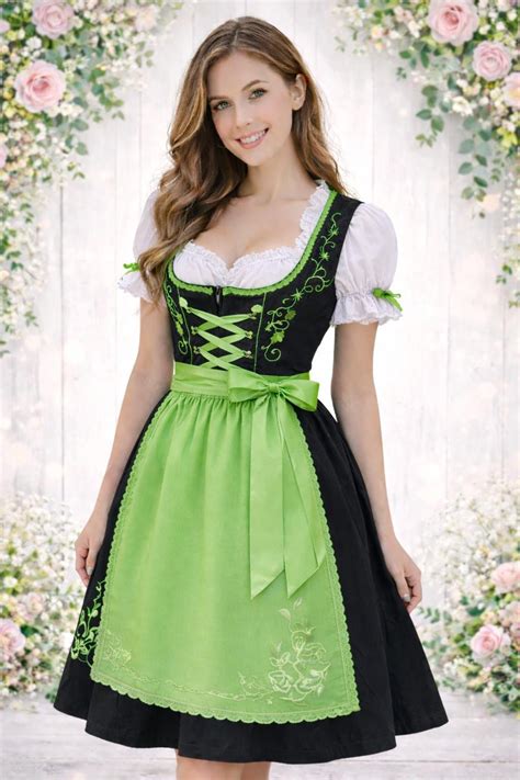Womens Bavarian Dirndl Dress Traditional German Oktoberfest Outfit