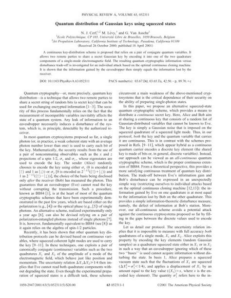 Quantum Distribution Of Gaussian Keys Using Squeezed States