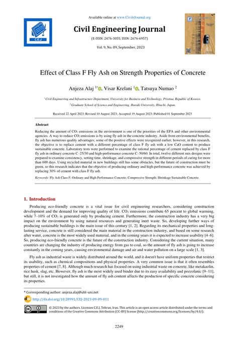 Pdf Effect Of Class F Fly Ash On Strength Properties Of Concrete