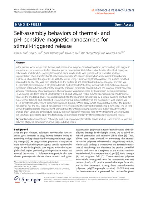 Pdf Self Assembly Behaviors Of Thermal And Ph Sensitive Magnetic