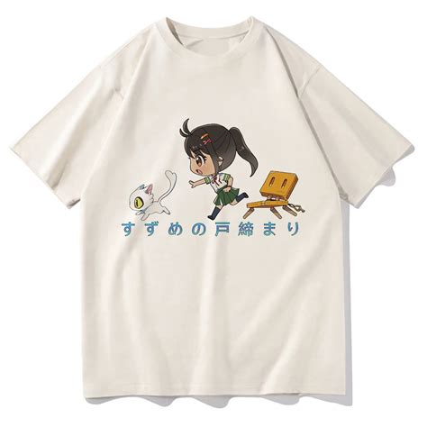남녀공용 애니메이션 스즈메 노 토지마리 티셔츠 스즈메 다이진 소타 미적인 티셔츠 빈티지 프린트 오버사이즈 코튼 티셔츠 Aliexpress
