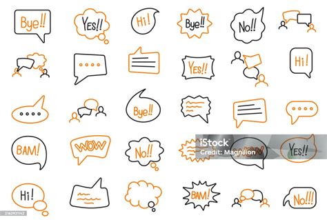 말풍선 라인 아이콘 검은 색과 주황색으로 설정 편집 가능한 스트로크 벡터 일러스트 레이 션 0명에 대한 스톡 벡터 아트 및 기타