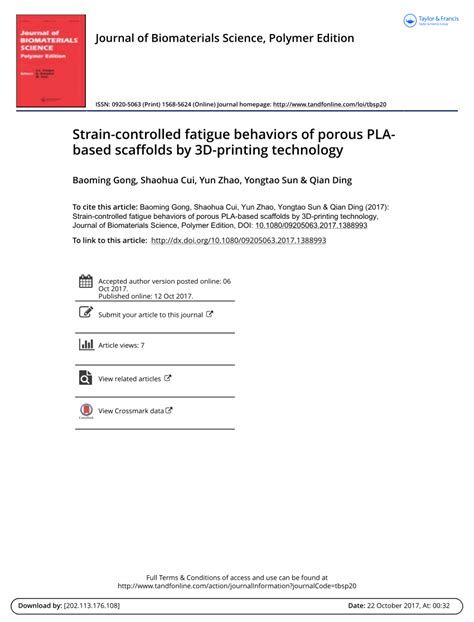 Pdf Strain Controlled Fatigue Behaviors Of Porous Pla Based Scaffolds By 3d Printing Technology