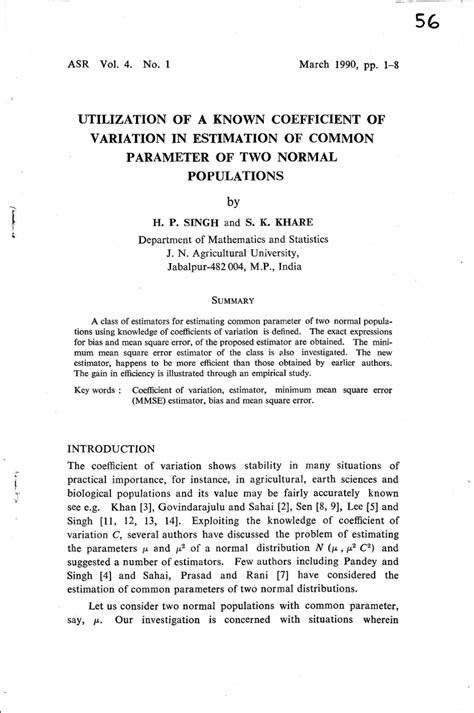 Pdf Utilization Of A Known Coefficient Of Variation In Estimation Of Common Parameter Of Two