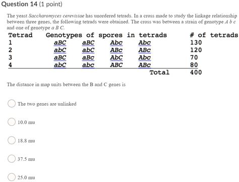 Solved Question 14 1 Point The Yeast Saccharomyces Cerevisiae Has