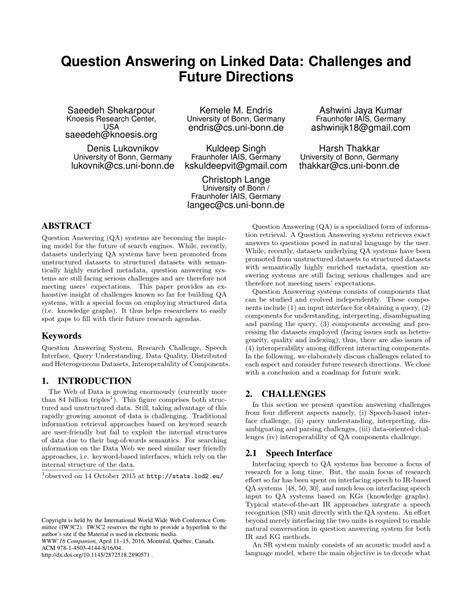 Pdf Question Answering On Linked Data Challenges And Future Directions