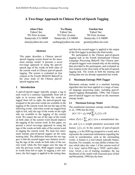 Pdf A Two Stage Approach To Chinese Part Of Speech Tagging