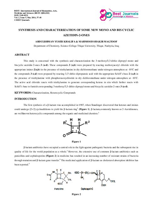 Pdf Synthesis And Characterization Of Some New Mono And Bis Cyclic Azetidin 2 Ones