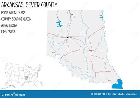Map Of Sevier County In Tennessee State On White Background Single