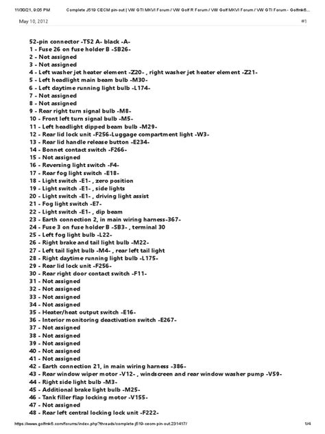 Complete J519 CECM Pin-Out - 1 | Download Free PDF | Headlamp | Switch