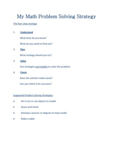 My Math Problem Solving Strategy