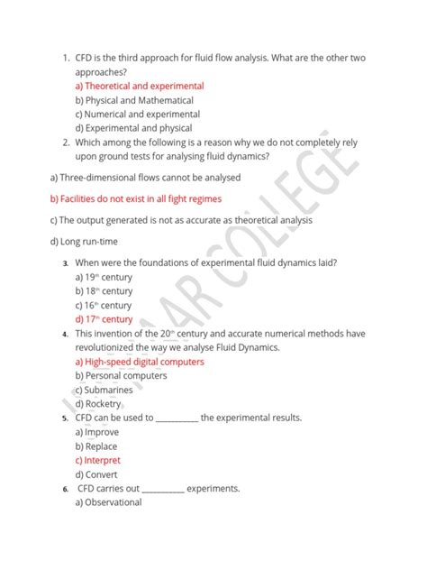 cfd mcq qp and answer pdf turbulence computational fluid dynamics