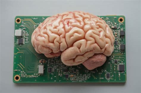 Brain Model On Circuit Board Representing The Intersection Of