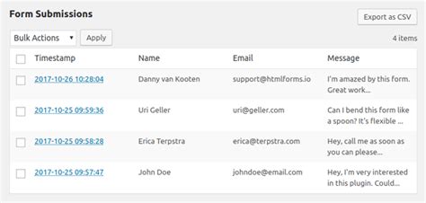 Form Submissions Html Forms Wordpress Plugin