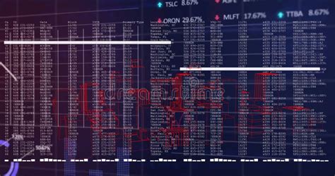 Data Table Being Animated On Dashboard Showing Red 3d Wireframe Charts