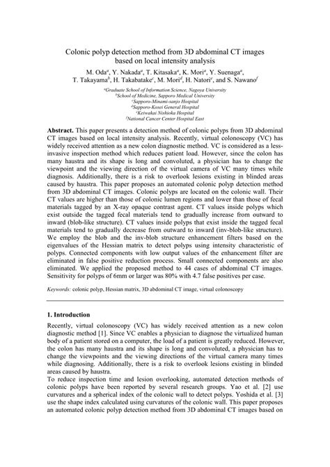 Pdf Colonic Polyp Detection Method From 3d Abdominal Ct Images Based On Local Intensity Analysis