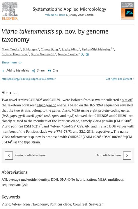 Vibrio Taketomensis Sp Nov By Genome Taxonomy Dr Chunqi Jiang Home