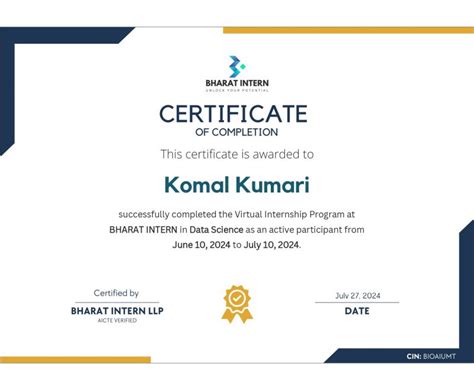 Komal Kumari On Linkedin Datascience Internship Careergrowth