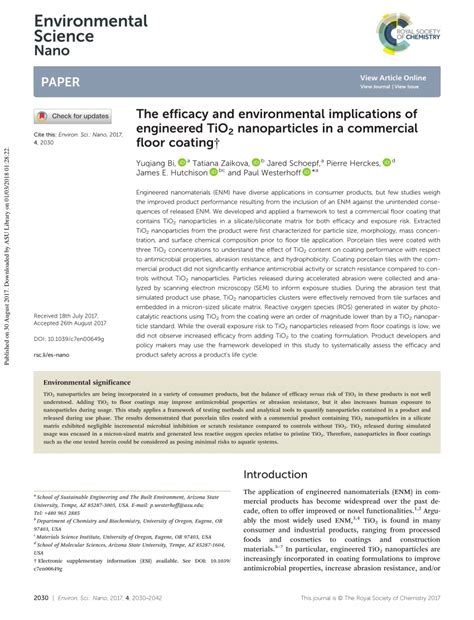 Pdf The Efficacy And Environmental Implications Of Engineered Tio2 Nanoparticles In A