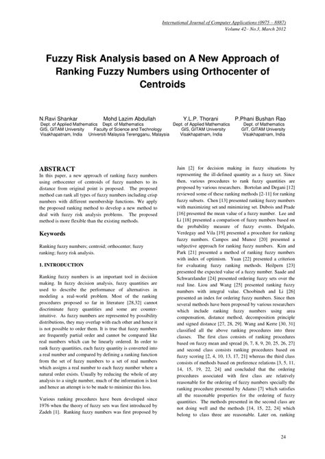 Pdf Fuzzy Risk Analysis Based On A New Approach Of Ranking Fuzzy Numbers Using Orthocenter Of
