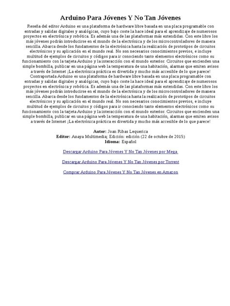 Descargar Arduino Para Jovenes Y No Tan Jovenes Pdf Arduino Electrónica