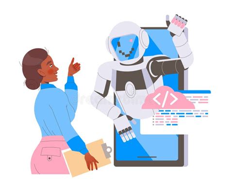 Robotics Programming With Woman Engineer Character And Robot Showing