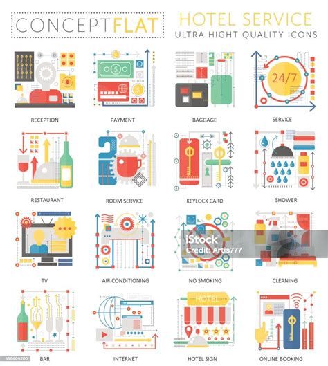 웹에 대 한 인포 그래픽 미니 개념 녹색 호텔 서비스 아이콘 프리미엄 품질 컬러 개념 평면 디자인 웹 그래픽 아이콘 요소 호텔 서비스 기술 개념 관광에 대한 스톡 벡터 아트
