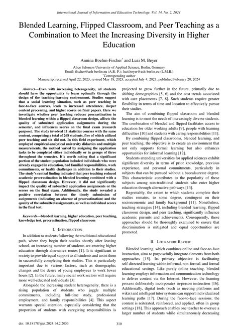 Pdf Blended Learning Flipped Classroom And Peer Teaching As A Combination To Meet The