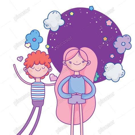 وکتور ایلوستریشن دختر و پسر وکتور 2 دوست با المانهای آسمان شب پیکاسور