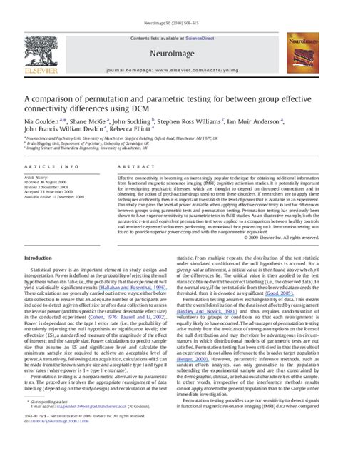 Pdf A Comparison Of Permutation And Parametric Testing For Between